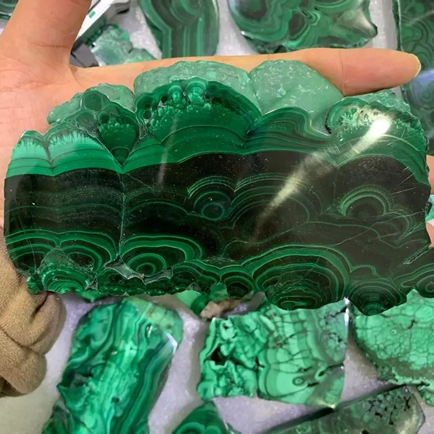 Natural Gemstone Beads Wholesale: Malachite Slate Cut Sheet, Polished ...