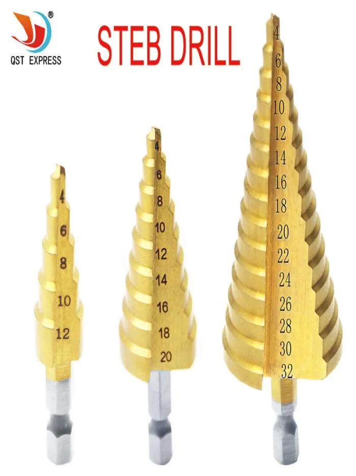 Metric Spiral Flute Step HSS Steel 4241 Cone Titanium Coated Step Drill Bit Set With Hole Cutter ...