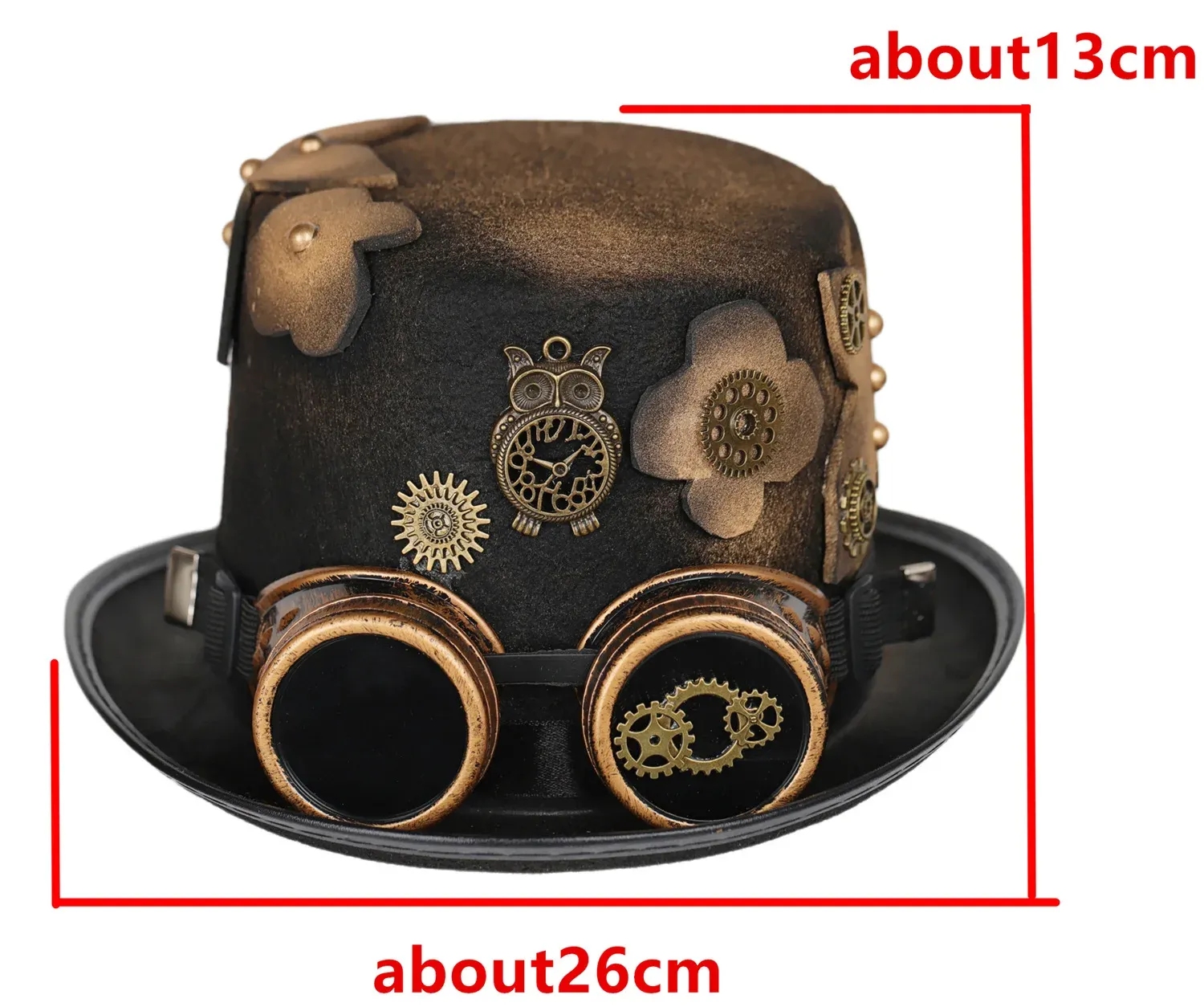 Punk Top Hat With Detachable Flower And Goggles Steampunk Style Unisex ...