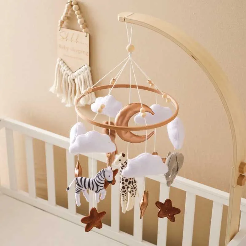 Wooden Baby Crib Mobile with Animal Rattles - Hang Above Infant Bed for ...