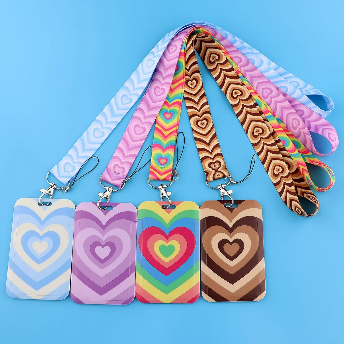 Colourful Heart Keychain Lanyard Neck Strap for Keys and ID Cards with ...