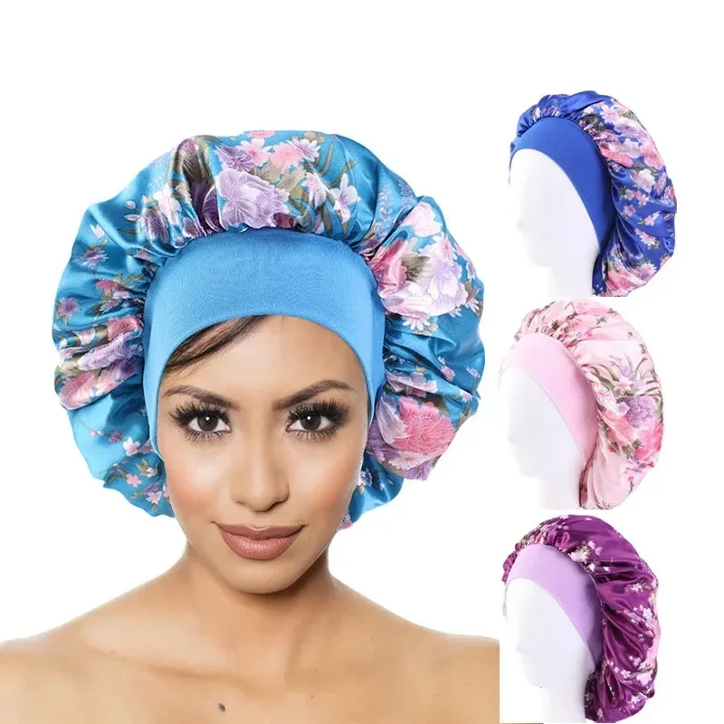 Wide-brimmed Satin Night Caps for Women with Cheongsam Color Printing ...