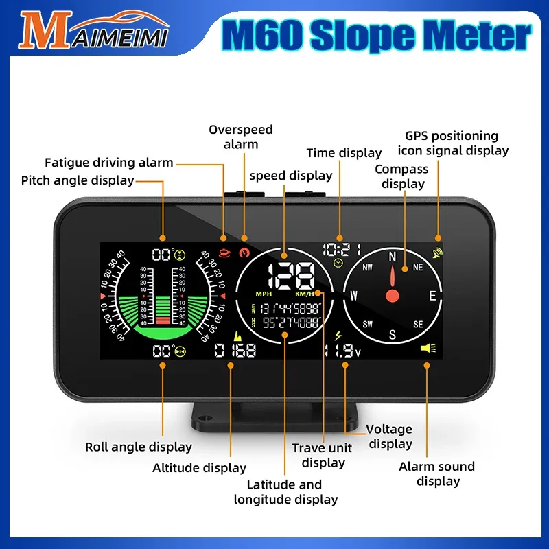 Heads Up Display GPS Speedometer with Overspeed Alarm, Compass, and ...