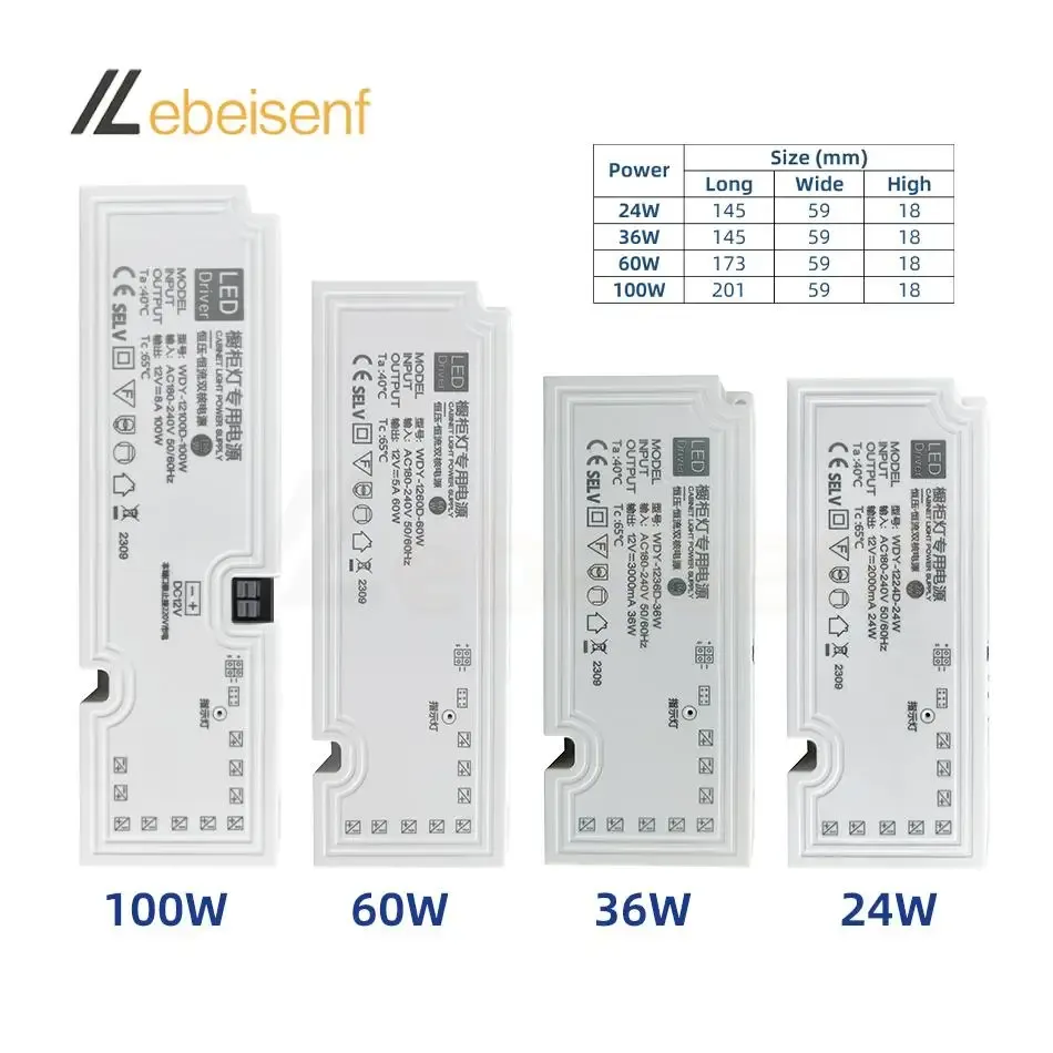 LED Strip Light Power Supply Transformer 24W, 36W, 60W, 100W DC 12V/24V ...