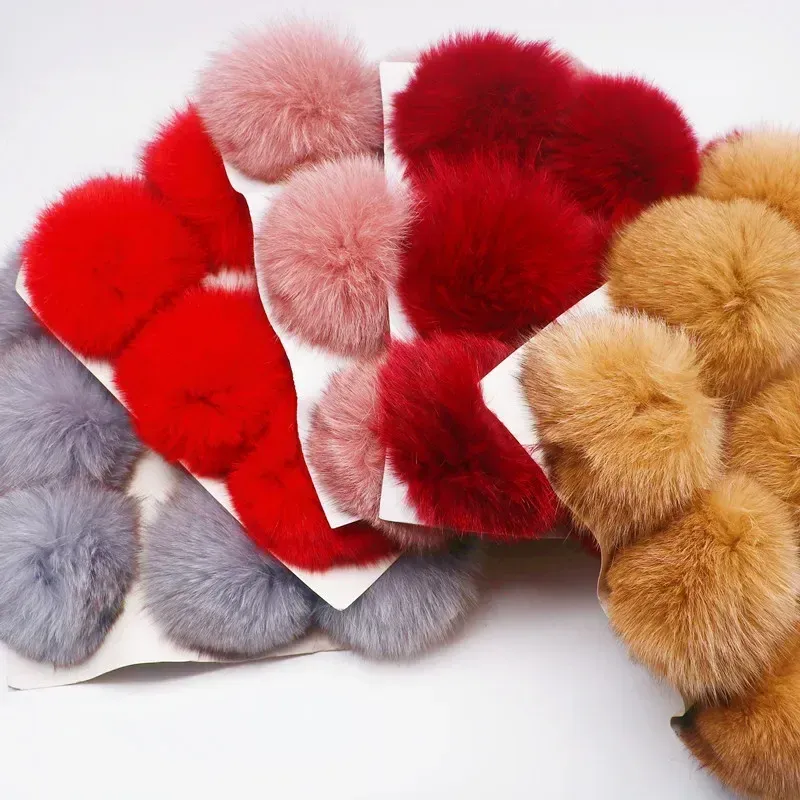 Real Natural Mink Fox Fur Pompoms 3.54 in 9 cm Fluffy Fur Balls for DIY ...