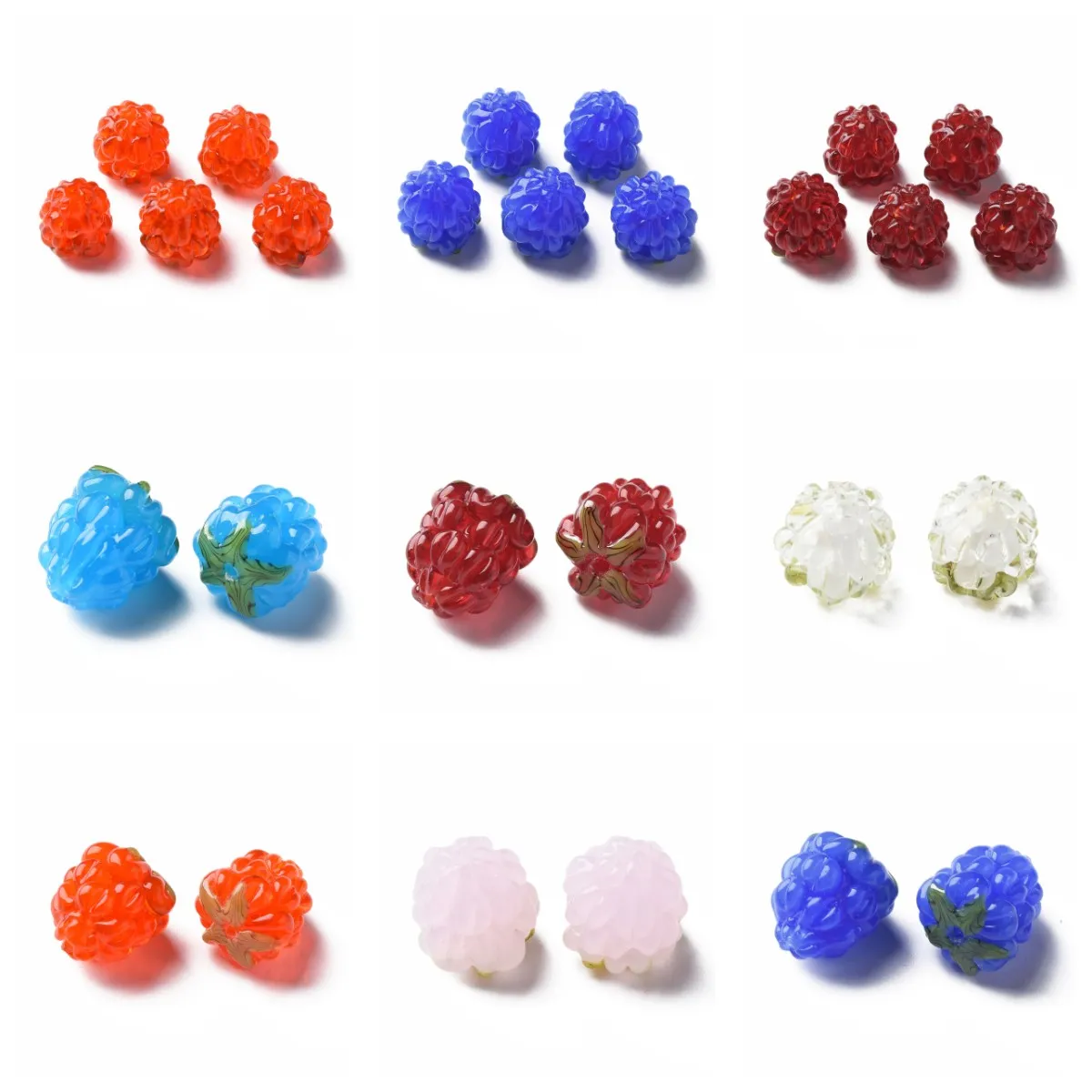 20 Handmade Raspberry Lampwork Beads: Fruit Glass Charms for Jewelry ...