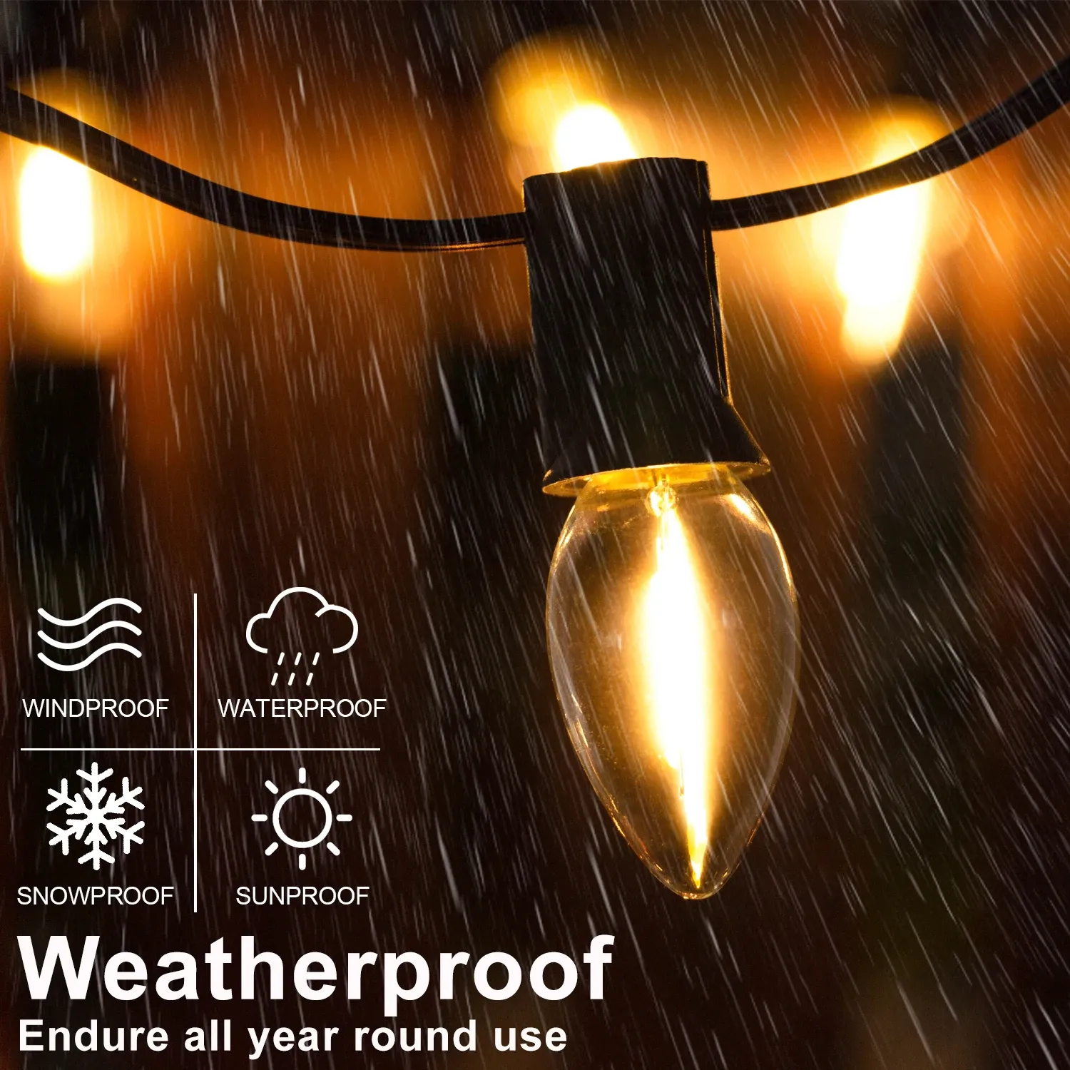 C7 Vintage Outdoor Christmas String Lights, E12 Socket Candle Light ...