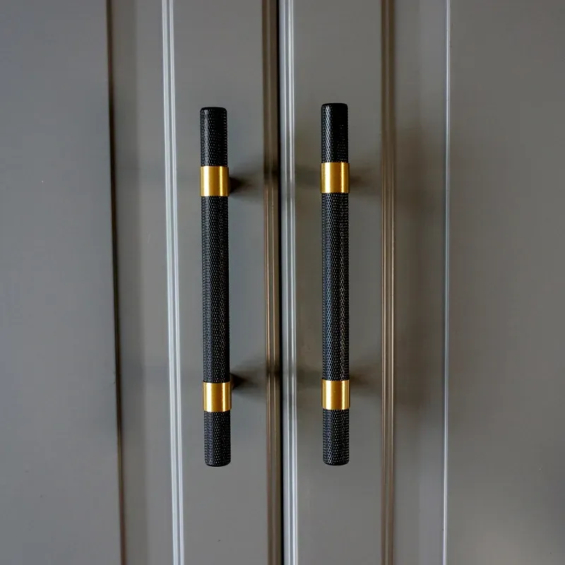 Brass Black Textured T Bar Cabinet Handles Knurled Kitchen Door Pulls ...
