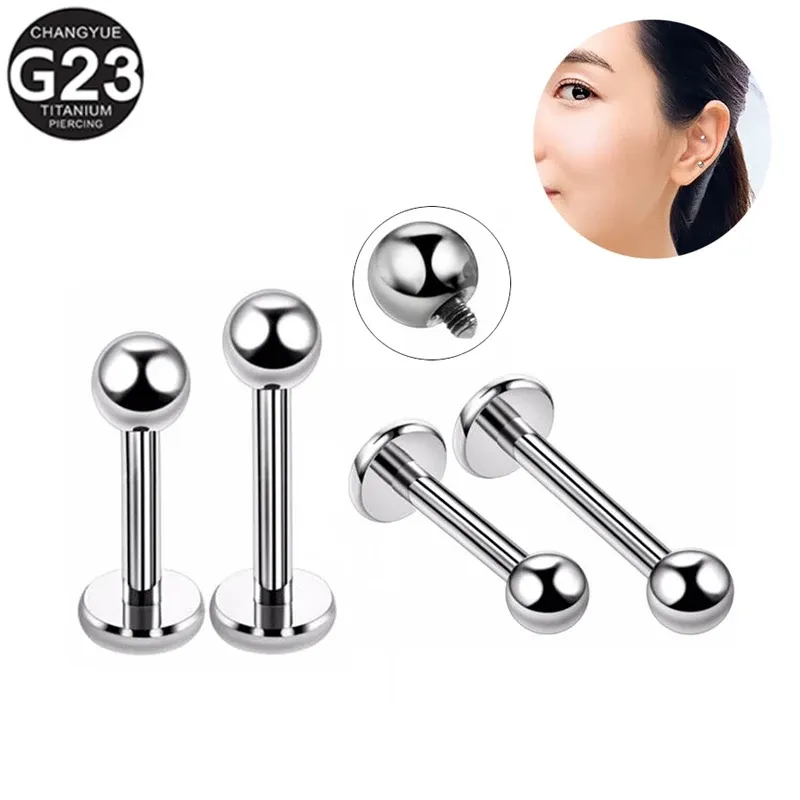G23 Titanium Piercing Stud Earrings 6-12mm Internal Thread Labret Stud ...