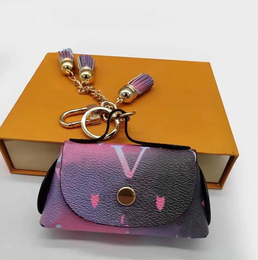 Designer leather coin purse keychain with alloy pendant and car key ...