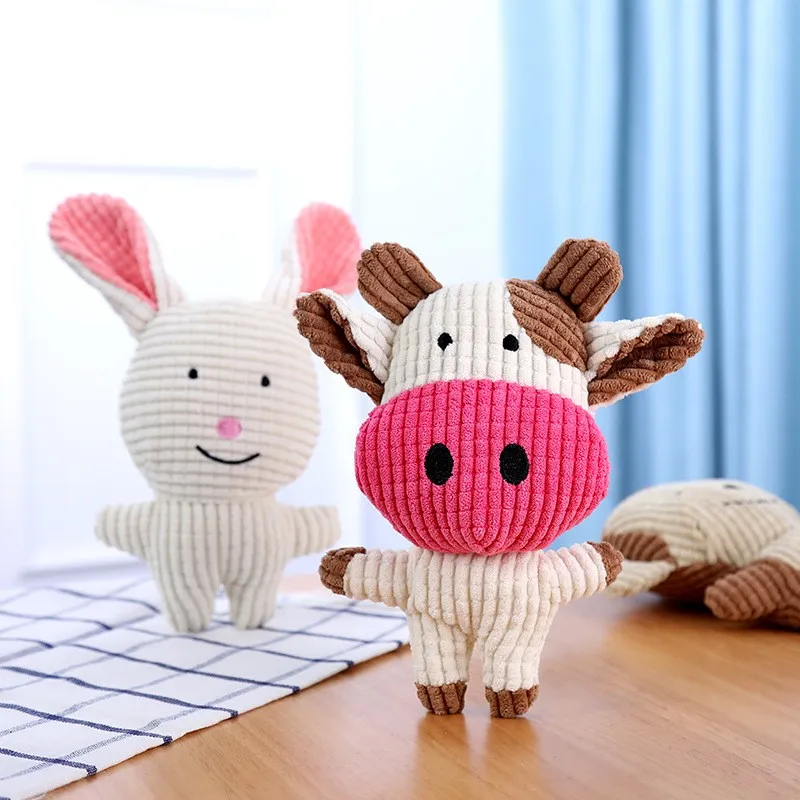 Squeaky Plush Animal Toys for Dogs - Cow, Rabbit, Squirrel - Chew ...