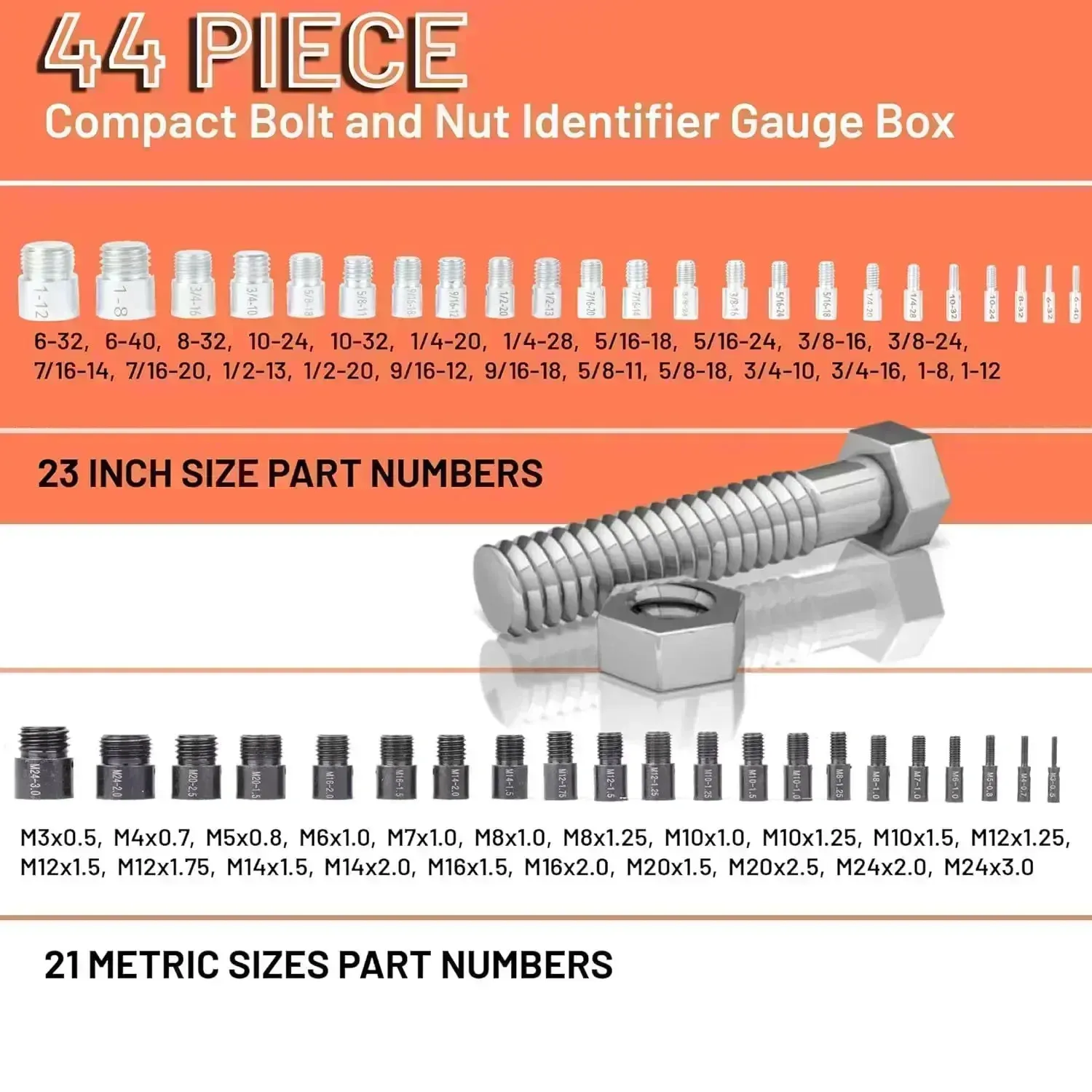 Bolt Size And Thread Gauge Checker: 44 Sizes 23 Inch & 21 Metric ...