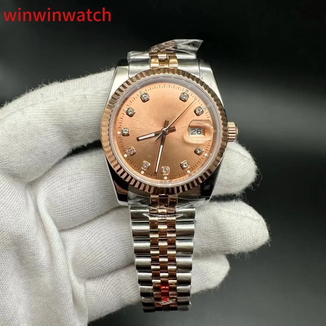 Stylish 36mm Rose Gold Automatic Watch With Champagne Diamond Ring Set ...