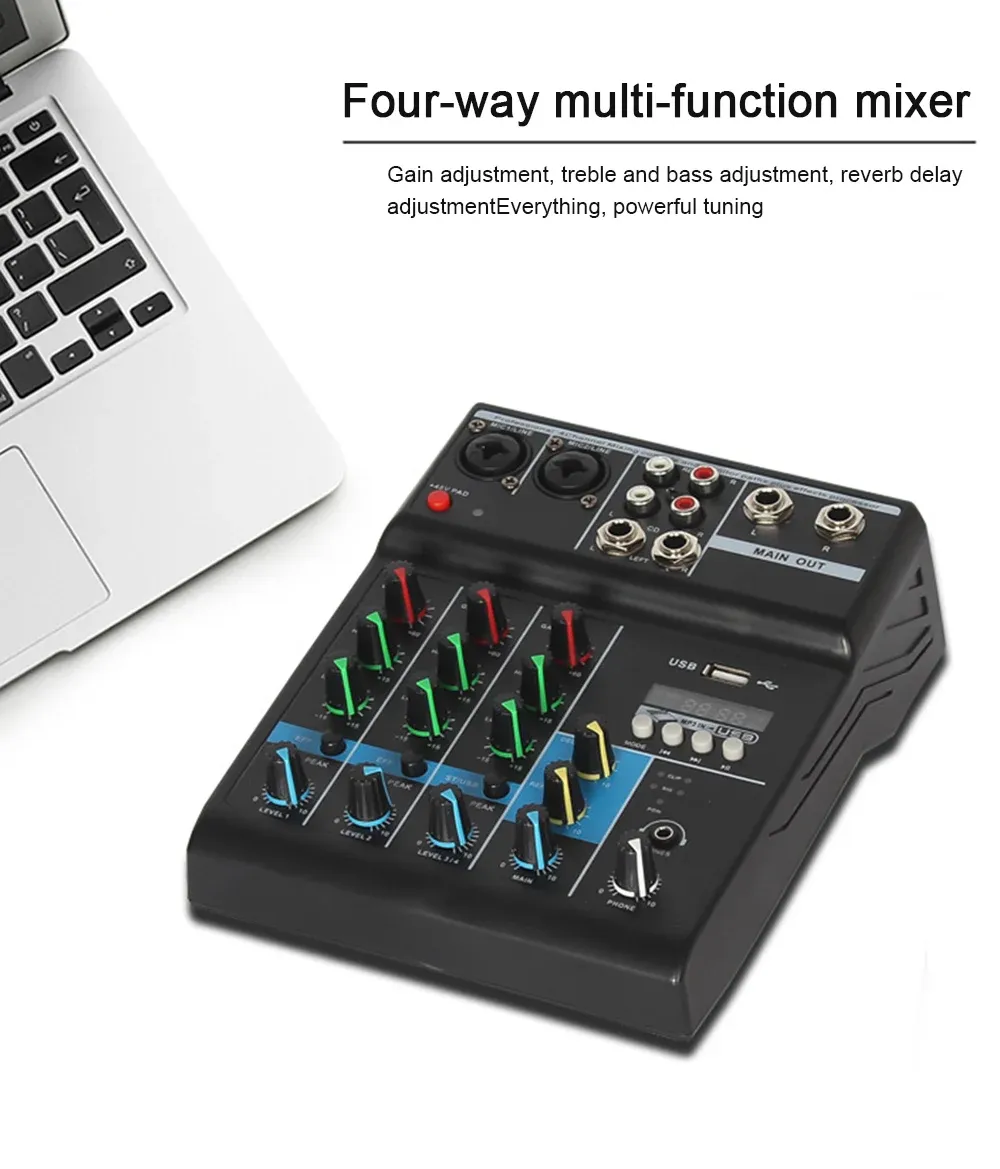 DHgate.com:F-4A 4-Channel USB Mixer Sound Card with Reverb for Mobile ...