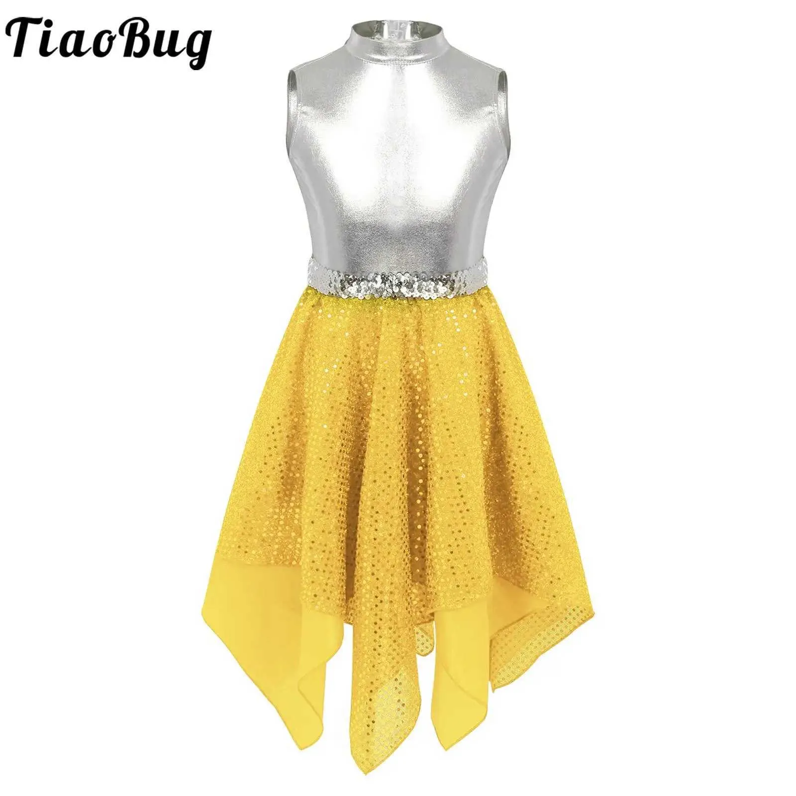 Silver Glitter Ballet Dancer Dress Up For Girls Sleeveless Asymmetrical ...