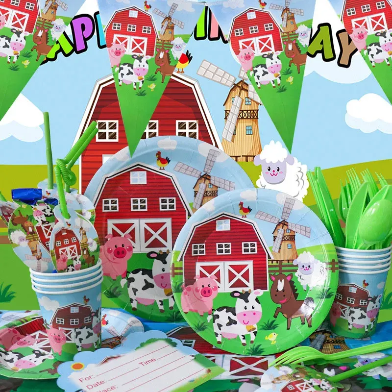 Farm Animal Birthday Party Decorations Ranch Theme Disposable Tableware ...