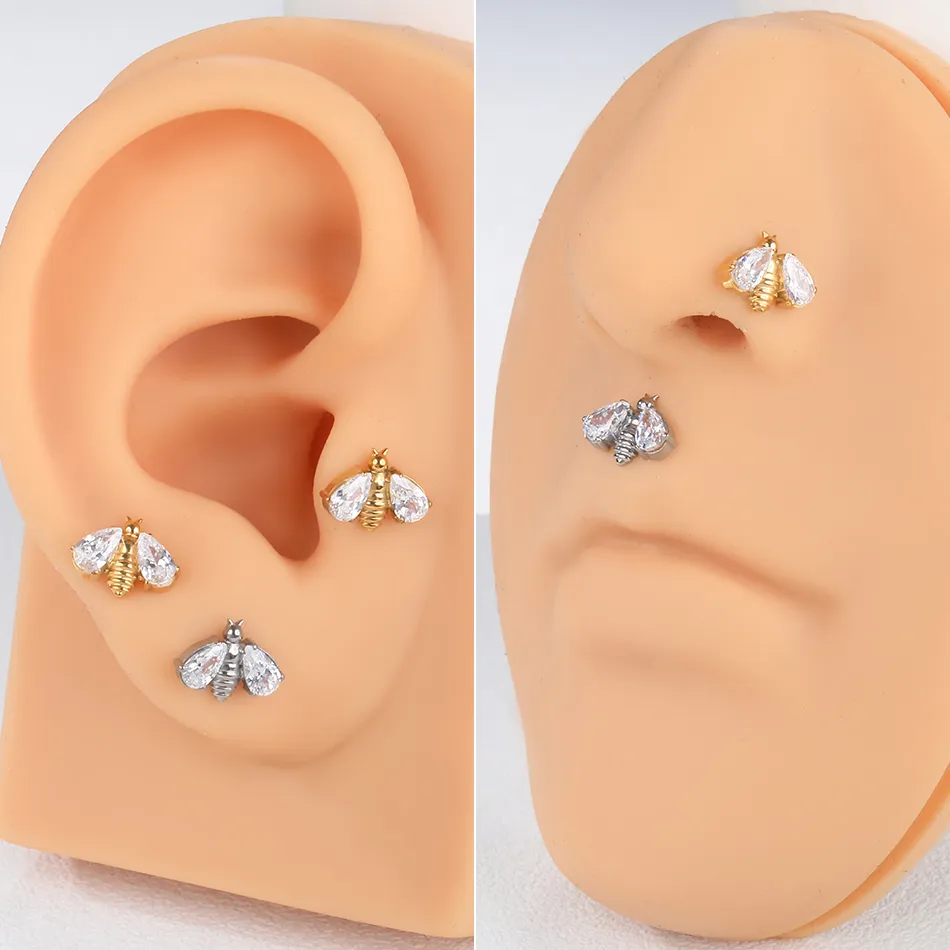 Titanium Labret Tragus Helix Bee Shape CZ Ear Studs 16G Piercing ...