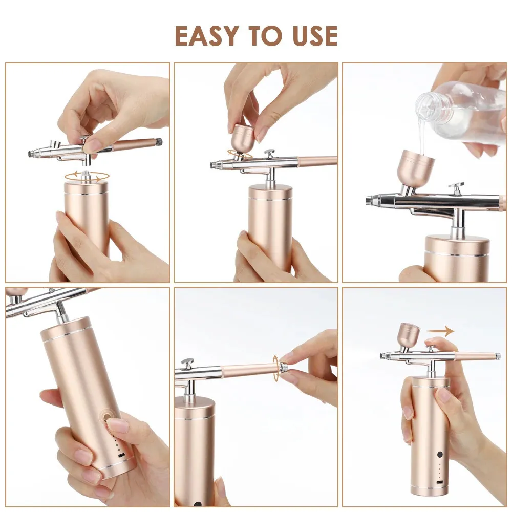 Oxygen Face Machine Airbrush Air Compressor Injector 0.3mm Nano Sprayer ...