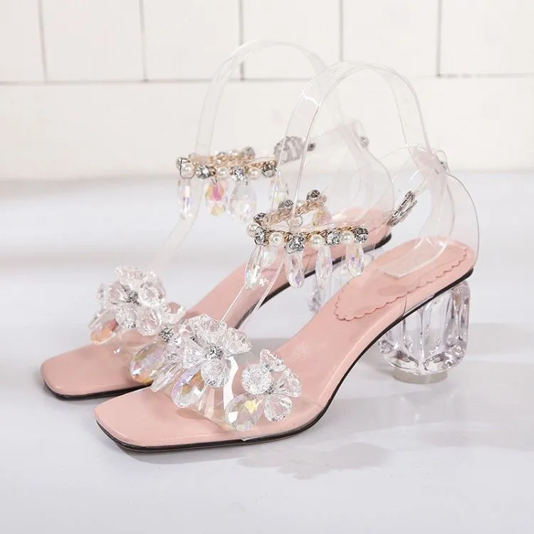 Womens Genuine PVC Crystal Sandals With Transparent High Heels, Peep ...