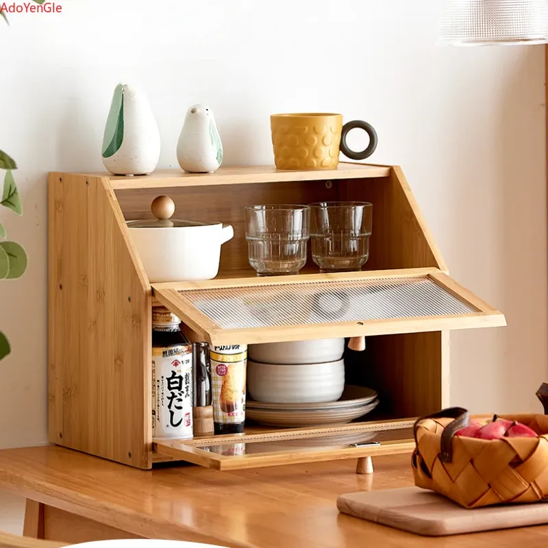 Bamboo Trapezoidal Kitchen Cabinets With 2 Layers, Cup Holder, And ...