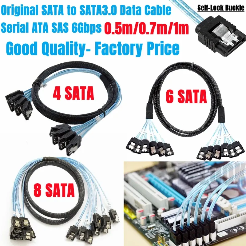 High-Speed SATA3.0 7-Pin Male SATA Serial ATA SAS Data Cable 0.5/0.7/1 ...