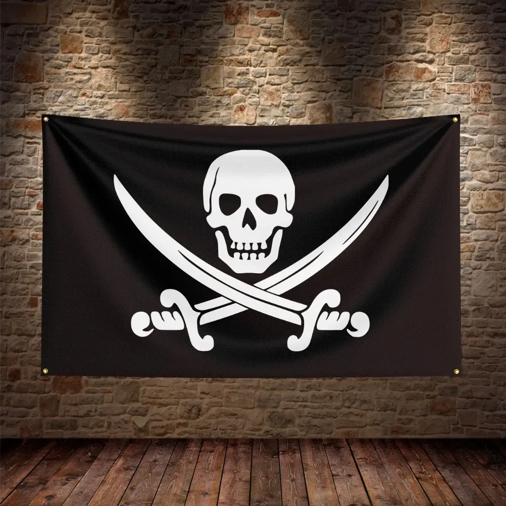 لافتة علم القراصنة 3x5ft Blackbeard Edward Banner Polyester Digital ...