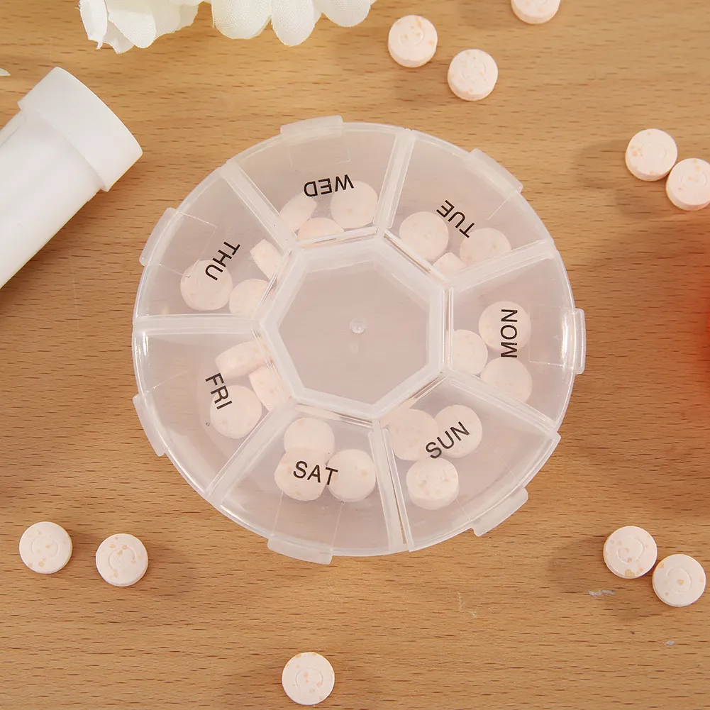 Weekly Pill Organizer Case - Transparent Round Plastic Tablet Dispenser ...