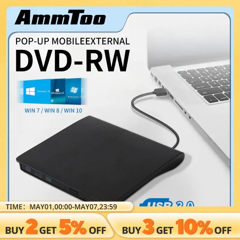 DHgate.com:AMMTOO Portable USB 3.0 External CD/DVD Drive Player/Burner for PC Laptop, Windows 10 ...