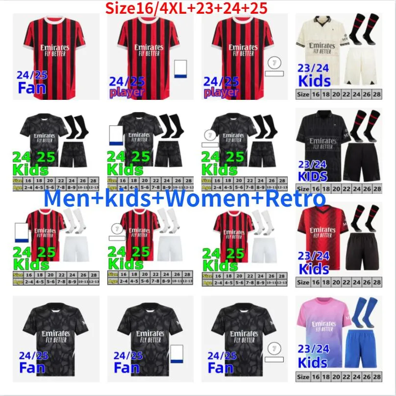 Rafa Leao 2024 2025 AC M Milan Soccer Jerseys Theo Pulisic Tomori Rebic ...