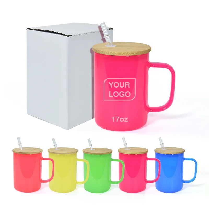 17oz White Bamboo Lid Glass Jelly custom tumblers for Sublimation ...