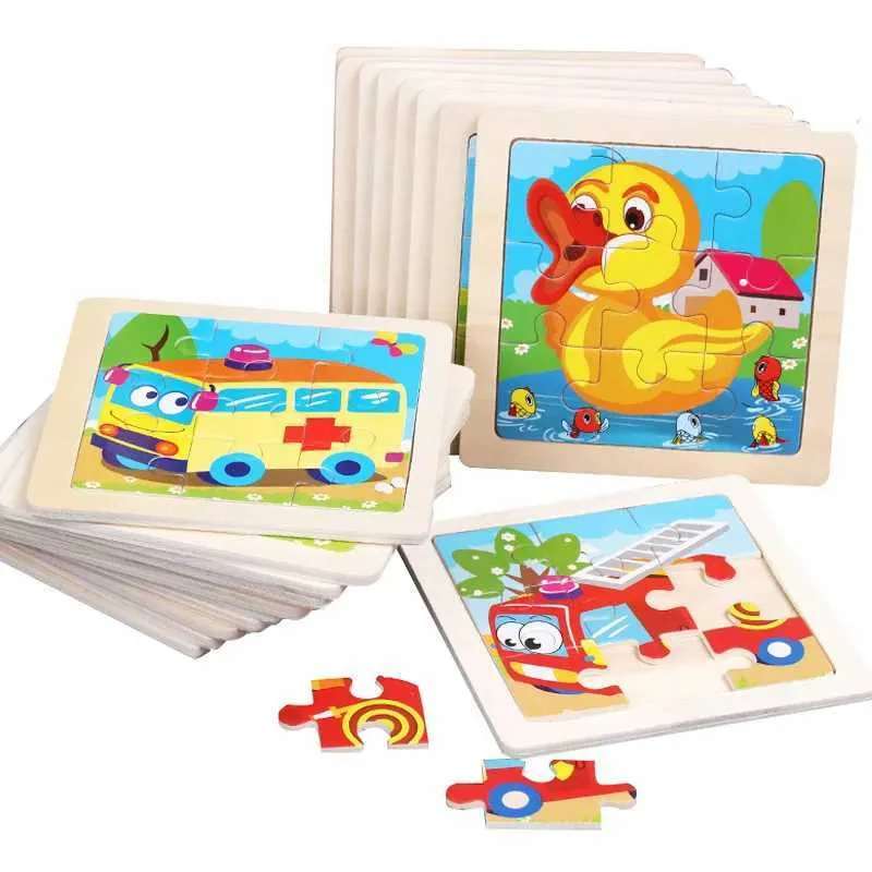 Puzzles 11 × 11 cm 3D Wooden Puzzle Cartoon Animal Traffic Tangram ...