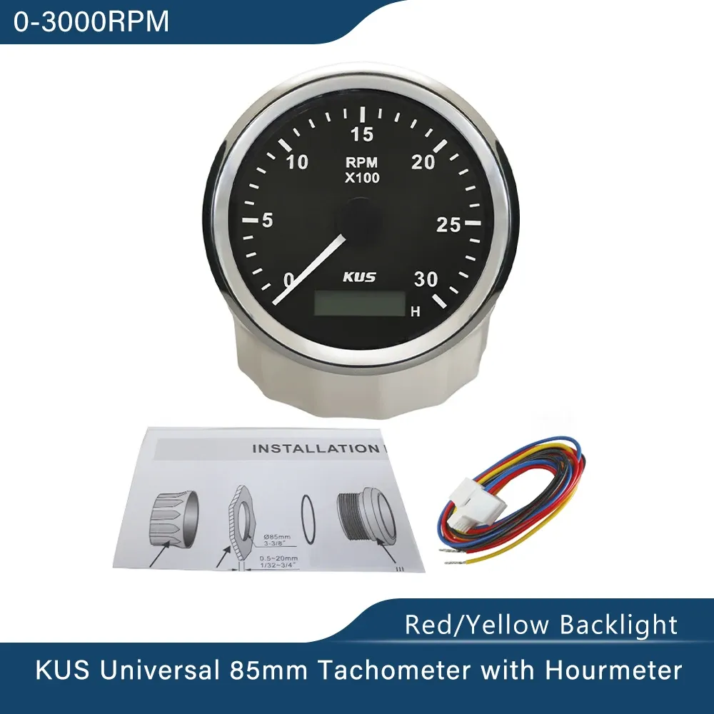 KUS 85mm Tachometer RPM Gauge With Hour Meter 0 3000 RPM 0 4000 RPM 0 ...