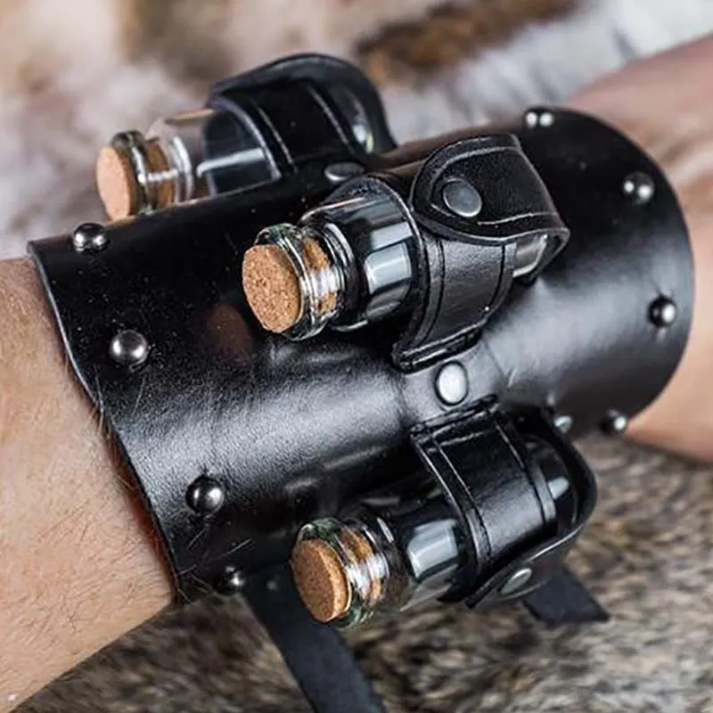 Medieval Sorcerer Cosplay Arm Warmers With Glass Vials – Faux Leather ...