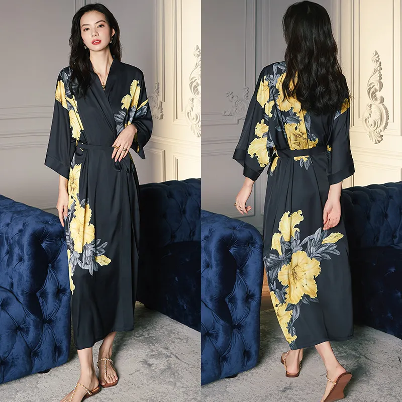 DHgate.com:Womens Floral Silk Robe | Long, Sexy Sleepwear Nightgown ...