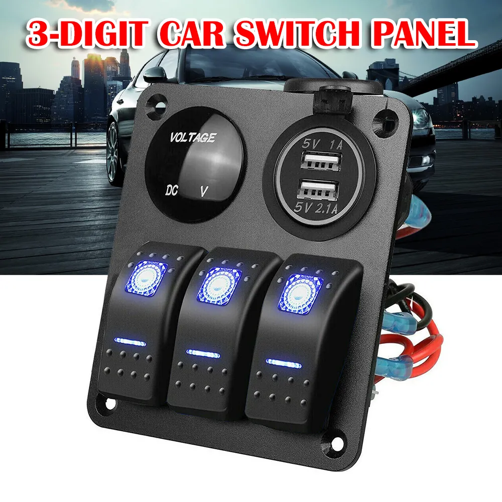 3 Gang Switch Panel 5 PIN ON OFF Switch Double USB Car Charger ...