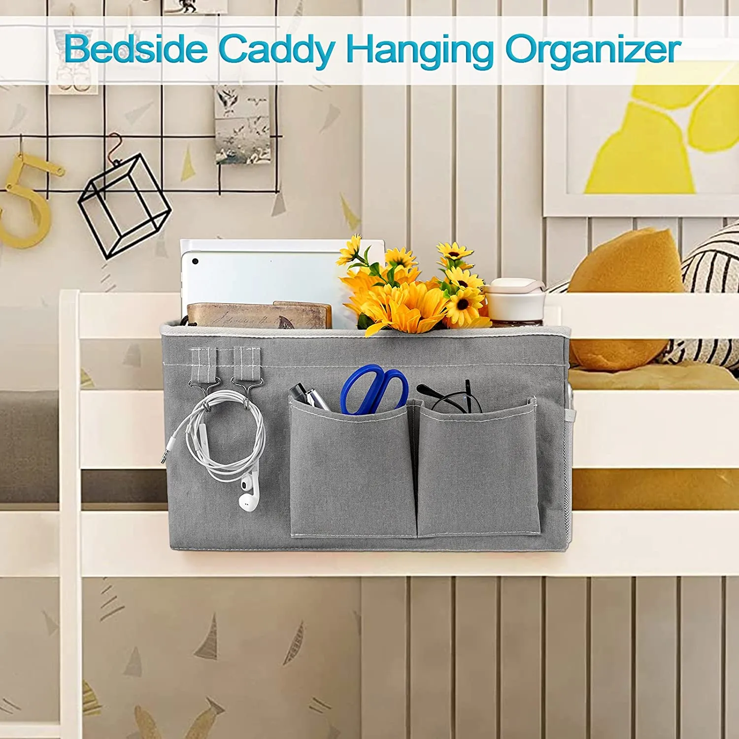 Bedside Caddy Hanging Organizer Storage Bag for Bunk and Hospital Beds ...