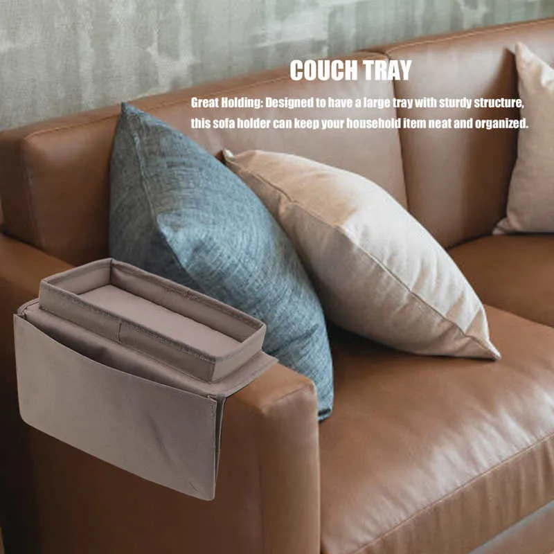 Sofa Tray Folding Arm Table with Storage Holder, 600D Oxford Cloth, and ...