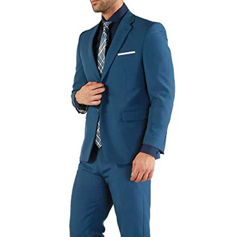 Double Breasted Peaked Collar Indigo Men's Suit Slim Fit Tuxedo For ...