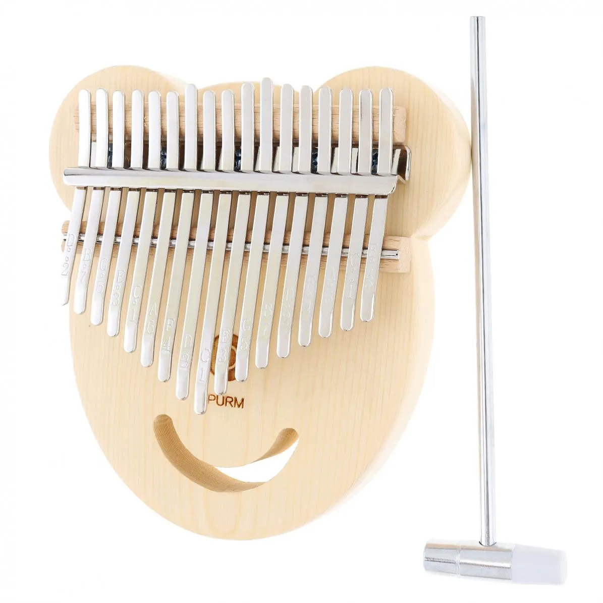 17-Key Spruce Bear Face Kalimba: Tuneful Thumb Piano with Hammer from ...