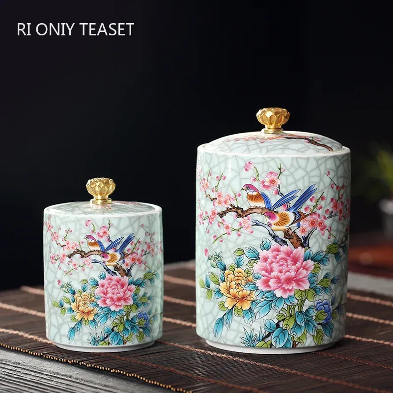 Hand-Painted Floral Ceramic Tea Caddy and Coffee Jar for Home Decor and ...