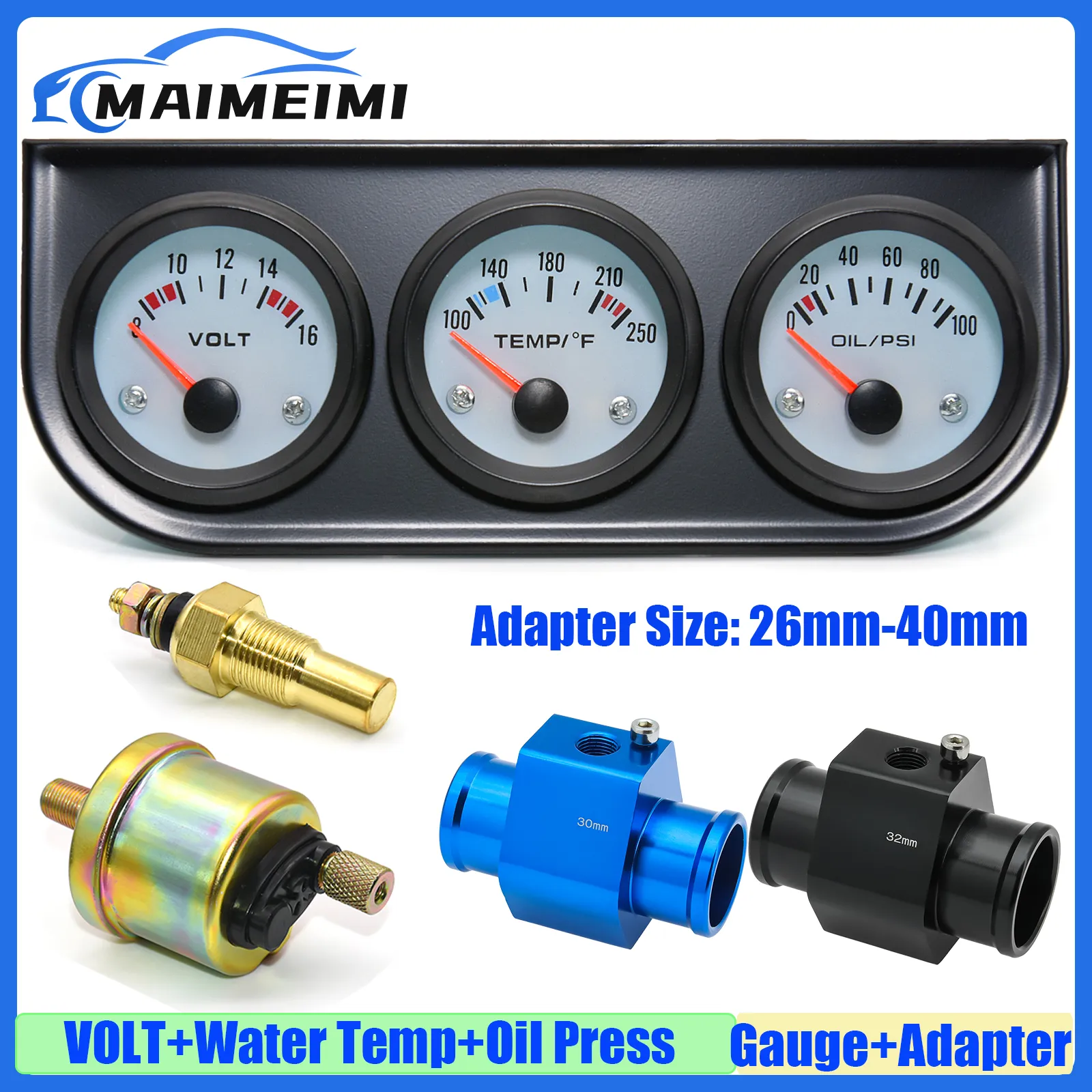 Upgraded52mm Car Meter Triple Gauge Kit - Voltmeter, Oil Pressure ...