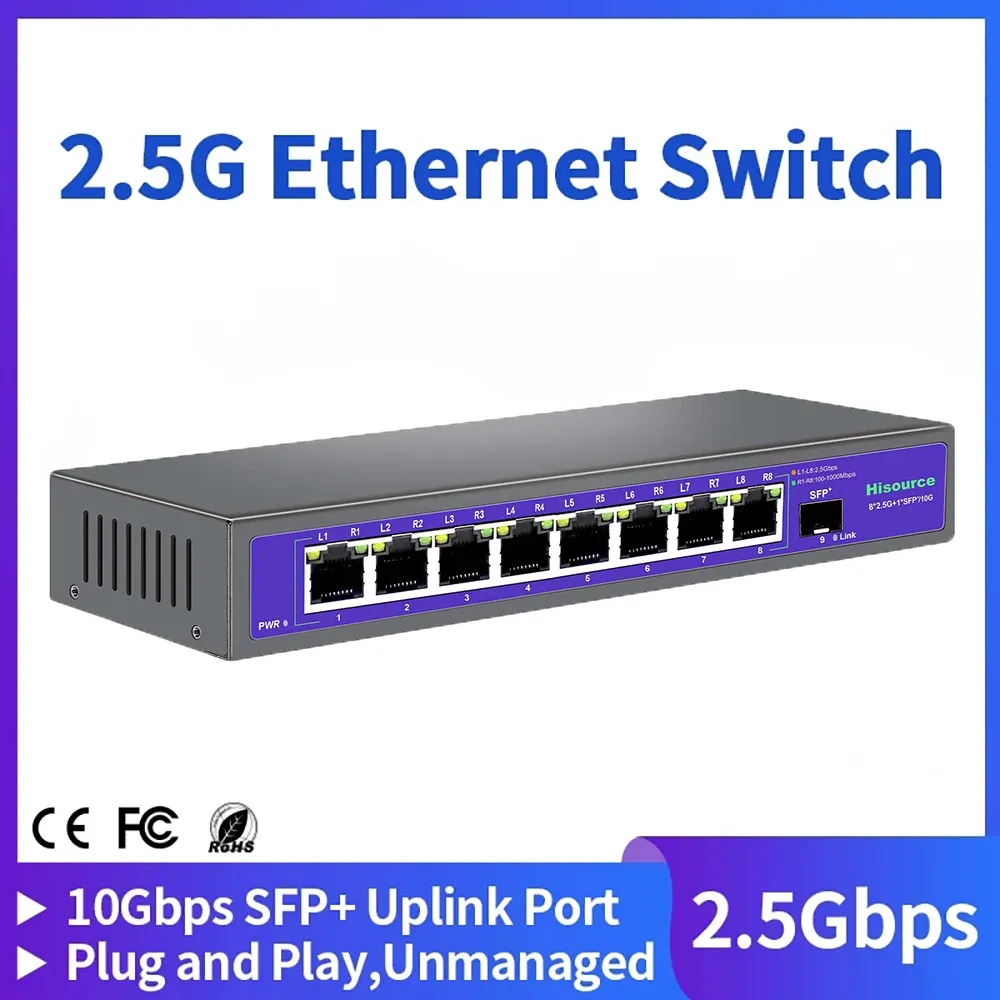 8-Port 2.5G Ethernet Switch, 10G SFP Port for IP Camera/CCTV Security ...