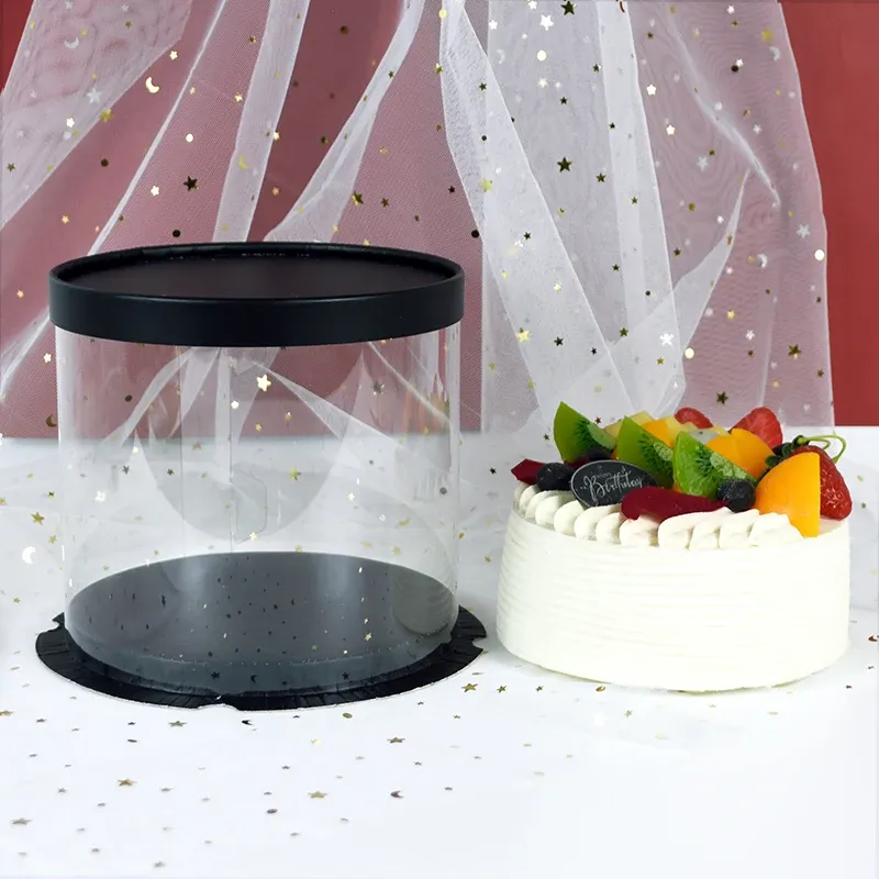 Rose Bear Cylindrical Round Transparent Cake Box Black/White, 4/6 Inch ...