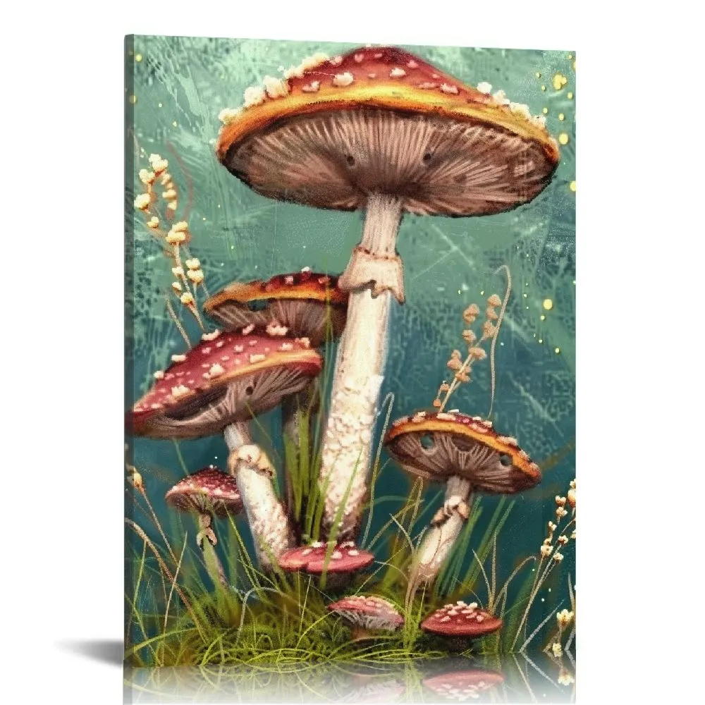 Rustic Mushroom Canvas Wall Art: Vintage Botanical Plant Kitchen ...