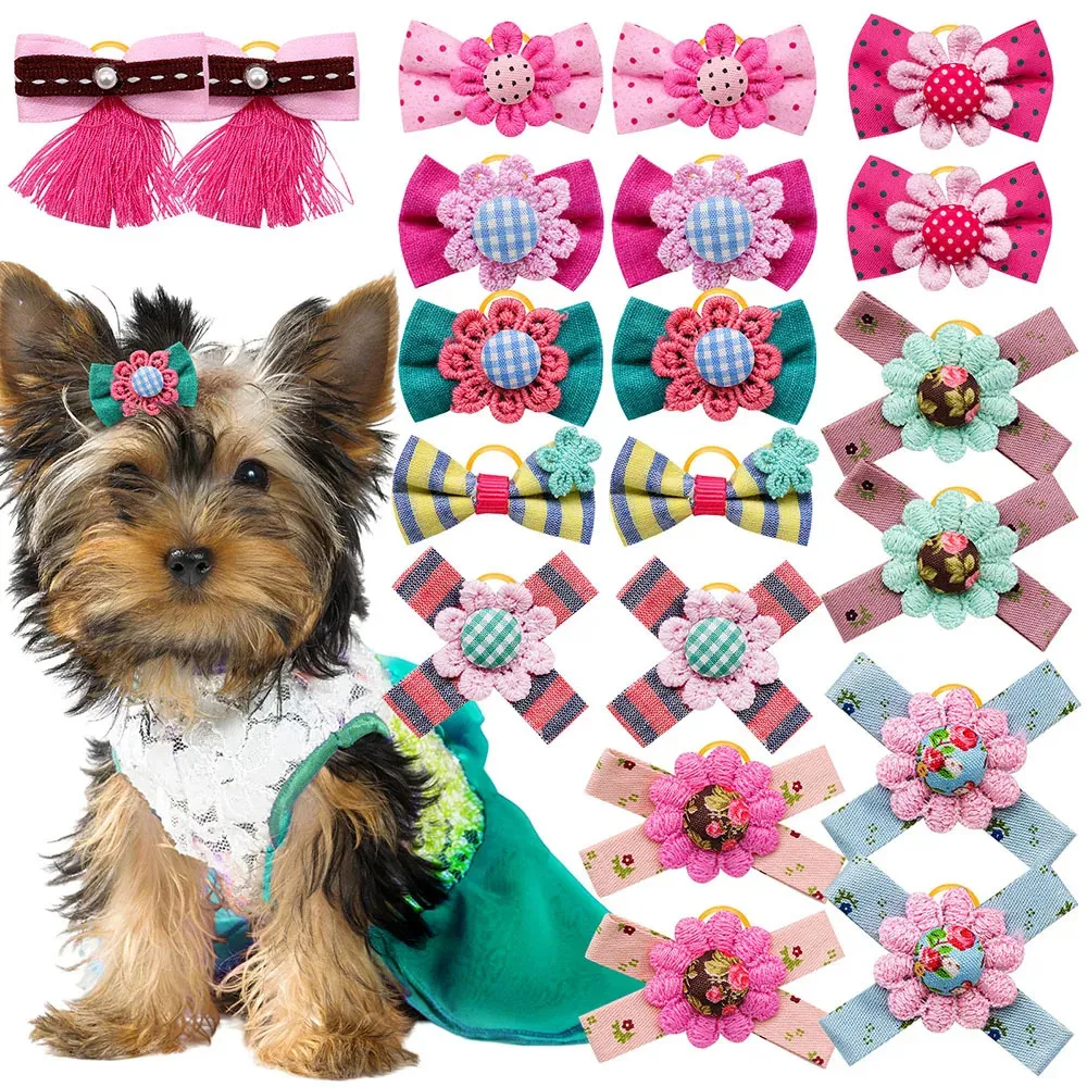 Colorful Pet Dog Grooming Accessories Hair Bowknot Flower Hair Bows ...