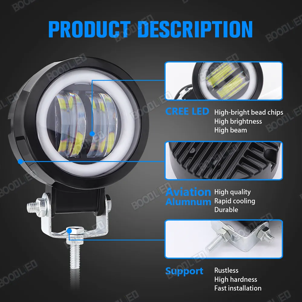 Waterproof 3in 20W LED Work Light with Blue 8000K Angel Eyes/White ...