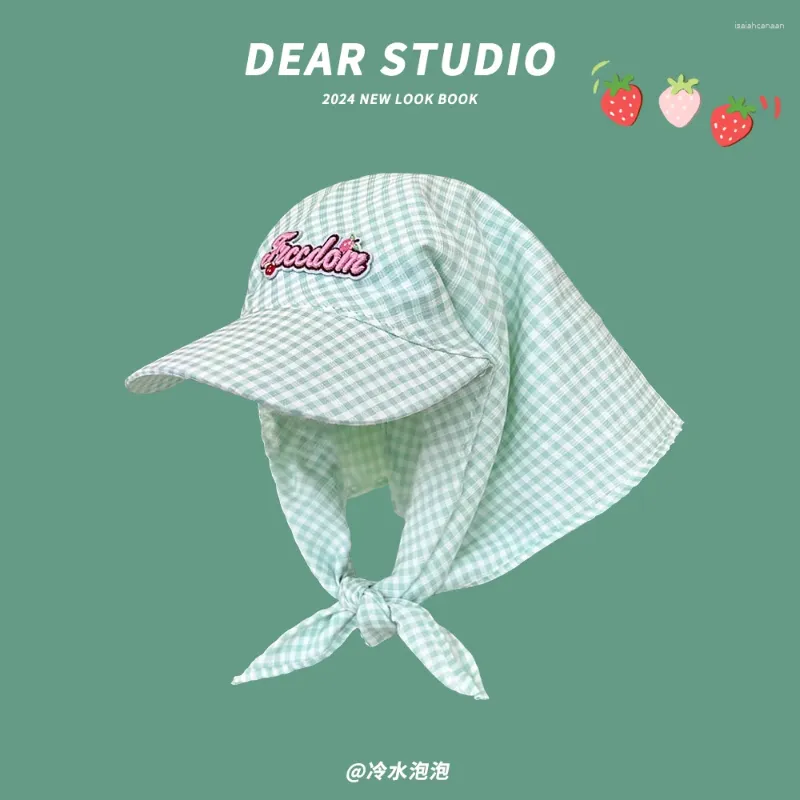 2024 Dopamine Plaid Wide Brim Folding Hats Travel For Women Versatile ...