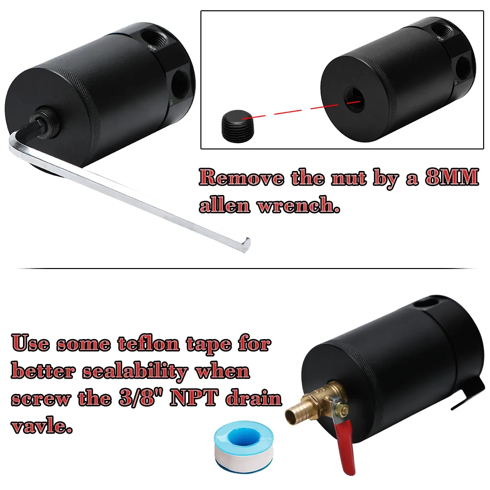 LIZHI 3/8 in NPT Inlet Outlet 2-Port Compact Baffled Oil Catch Can Tank ...