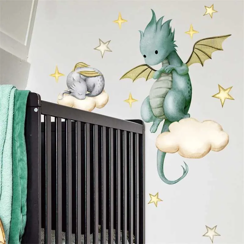 Cartoon Dinosaur Wall Decals - Colorful Sky Cloud Animal Stickers for ...