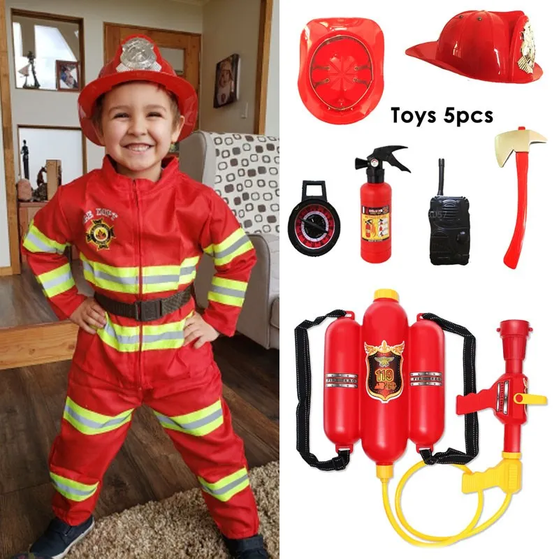Halloween Firefighter Cosplay Costume for Kids Boys Girls Unisex Red ...